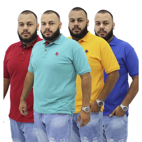 Kit 4 camisas polo plus size masculino piquet algdão tamanho grande g1