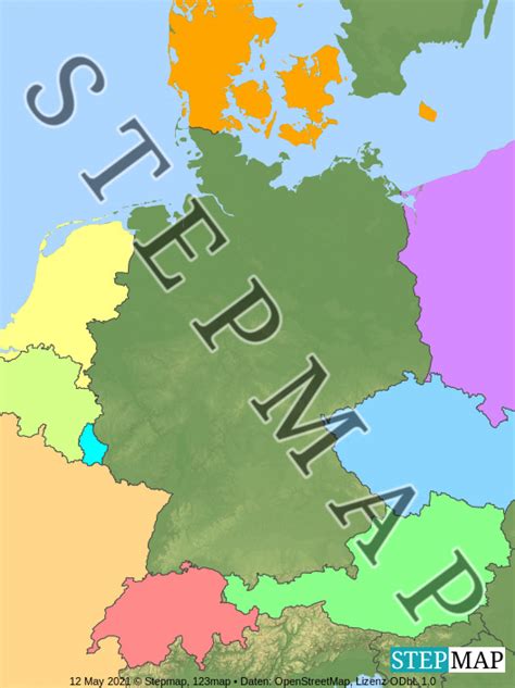 StepMap Deutschland Nachbarländer Landkarte für Mitteleuropa