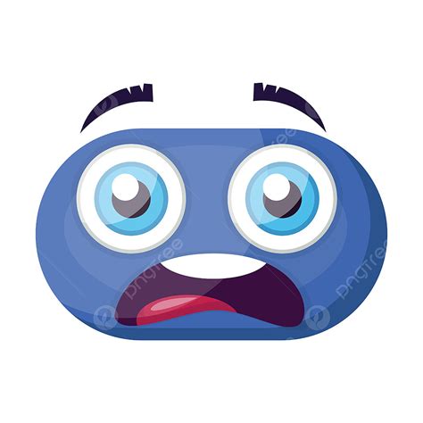 Ilustra O Em Vetor Rosto Assustado Emoji Azul Sobre Um Fundo Branco