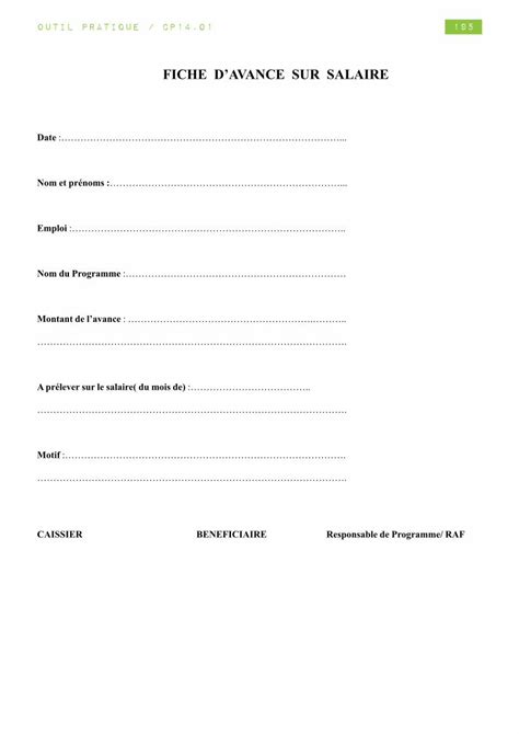 PDF FICHE DAVANCE SUR SALAIRE Plateforme Elsa FICHE DAVANCE SUR