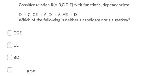 solved consider relation r a b c d e with functional