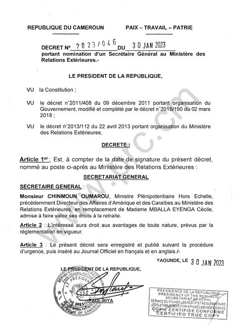 D Cret N Du Janvier Portant Nomination Dun Secr Taire