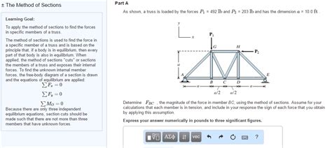 Solved To Apply The Method Of Sections To Find The Forces In Chegg