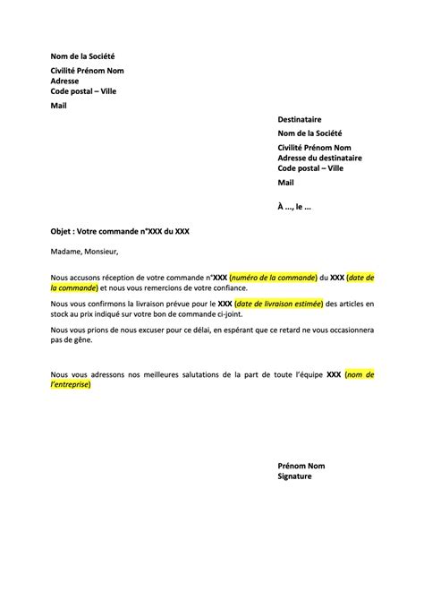 Modele d accusé de réception de commande 100 Gratuit