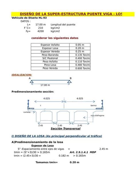 Hoja Excel De Dise O De Puente Viga Losa Dise O De Puente Viga