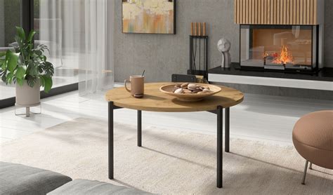 Stolik kawowy sigma sm 01 dąb artisan do salonu czarne metalowe nogi