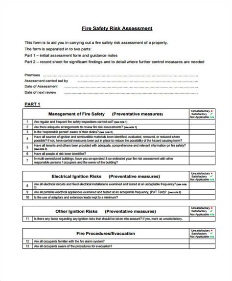 Fire Risk Assessment Templates Free Samples Examples Format