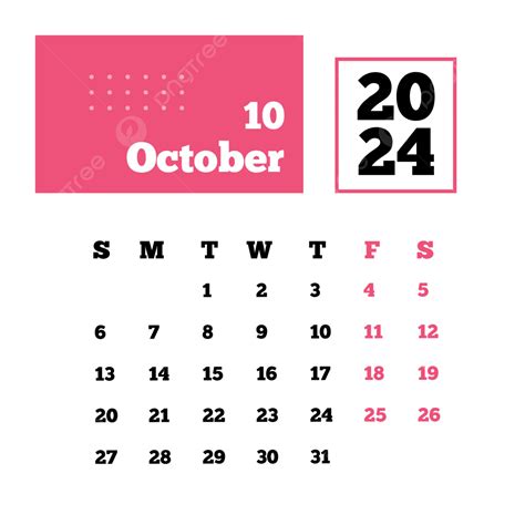 Diseño De Calendario Mensual Octubre De 2024 Vector PNG dibujos