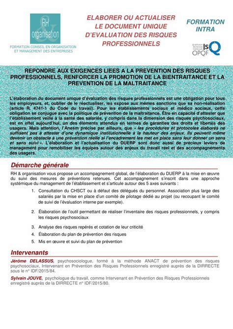PDF ELABORER OU ACTUALISER FORMATION LE DOCUMENT UNIQUE INTRA D