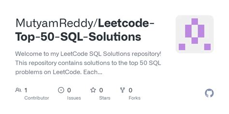 Github Mutyamreddy Leetcode Top Sql Solutions Welcome To My