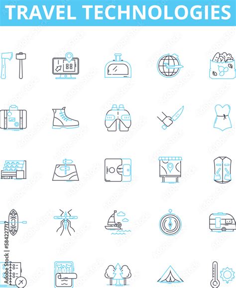 Travel Technologies Vector Line Icons Set Mobile Apps Ai Voice
