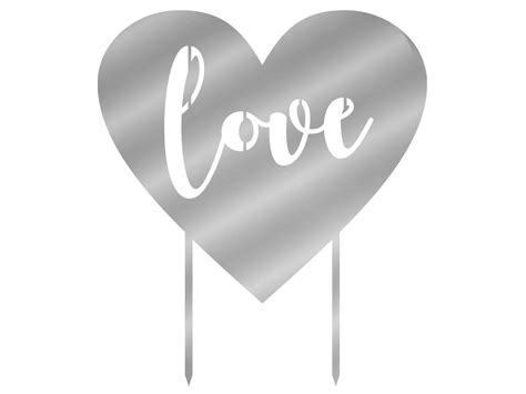 Duży topper z lustrzanej pleksi srebrny serce z napisem love na tort