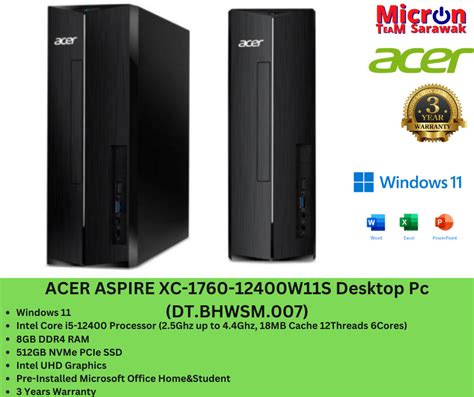 ACER ASPIRE XC 1760 12400W11S Desktop PC I5 12400 8GB 512GB INTEL