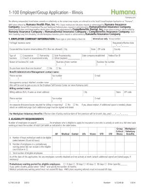 Fillable Online 1 100 Employer Group Application Illinois Fax Email