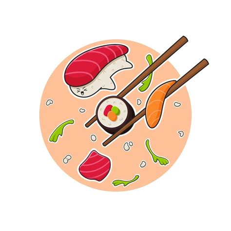 Personagem de sushi fofo de deliciosa comida asiática Vetor Premium