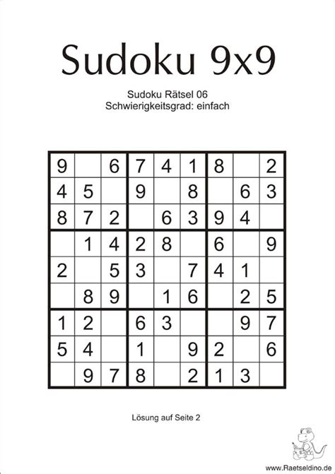 Sudoku einfach Vorlage mit Lösung zum Ausdrucken