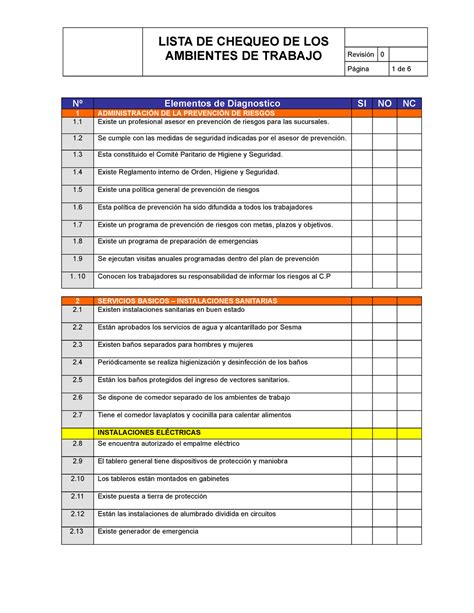 Lista Chequeo Ambiente Trabajo Ambientes De Trabajo Revisi N P Gina