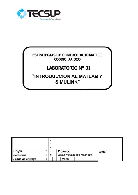 laboratorio n°1 introducción al matlab simulink 2021 1 estrategias de control automatico