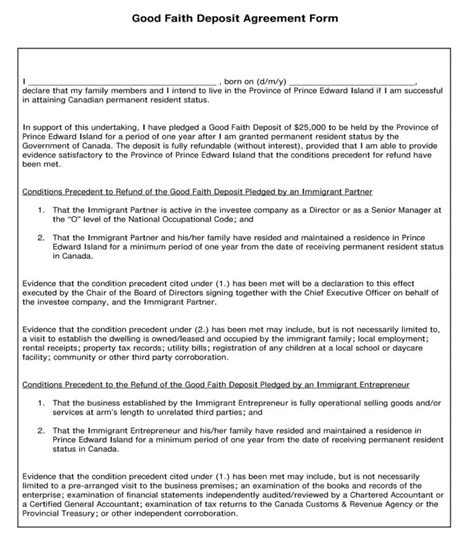 Free Good Faith Deposit Agreement Form Templates Pdf Doc