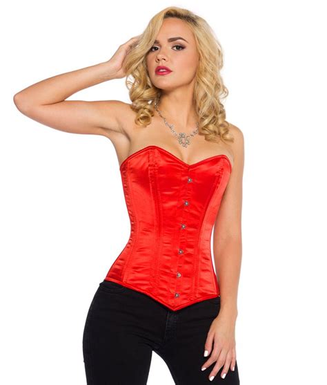 Jenna Red Satin Overbust Steel Boned Corset Glamorous Corset Steel