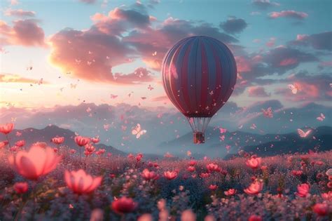 Une montgolfière au dessus d un paysage de rêve réaliste Image