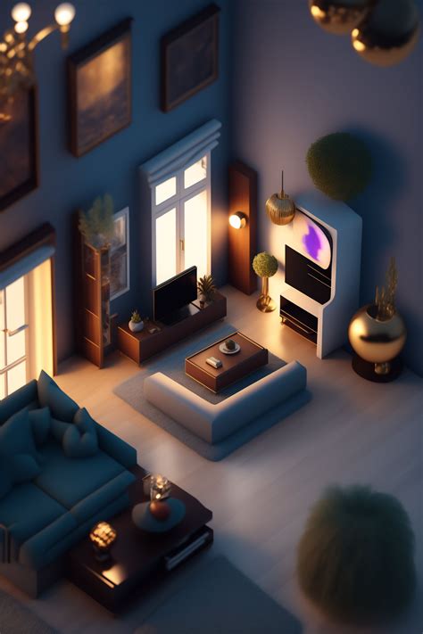 Lexica Detailed Isometric Living Room Render Unreal Engine Voxel