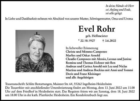 Traueranzeigen Von Evel Rohr Vrm Trauer De