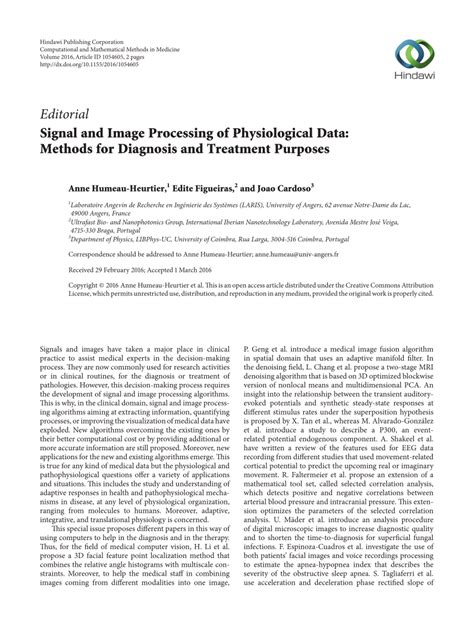pdf signal and image processing of physiological data methods for diagnosis and treatment