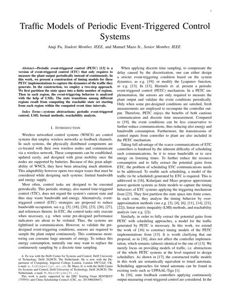 pdf traffic models of periodic event triggered control systems