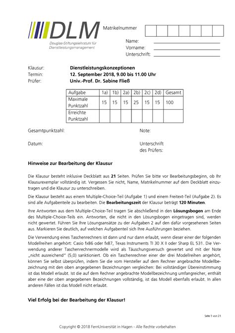 Klausur Sommersemester 2018 Fragen A Matrikelnummer Name