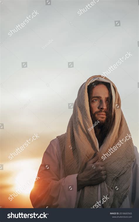 Portrait Jesus Christ His Traditional White Stock Photo 2018683565