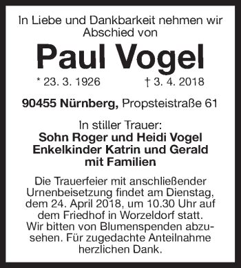Traueranzeigen Von Paul Vogel Trauer Nn De