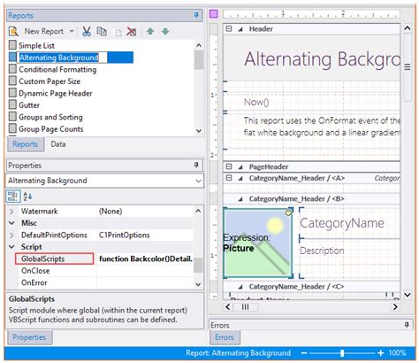 vbscripting with expressioneditor flexreport for winforms componentone