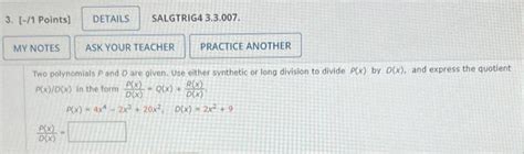 solved two polynomials p and d are given use either