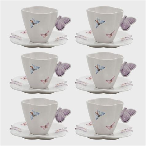Jogo 6 xícaras 200ml para chá de porcelana pires Borboletas Wolff