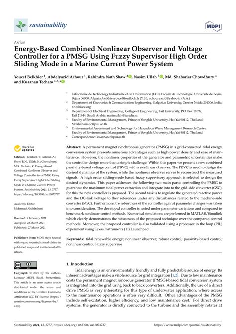 pdf energy based combined nonlinear observer and voltage controller for pmsg using fuzzy