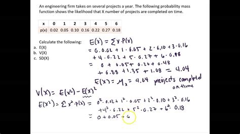 calculate the mean and variance for discrete random variable engineering project example youtube