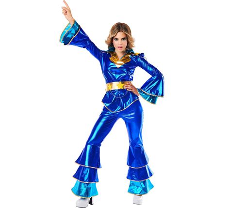 Disfraz de Disco azul años 70 para mujer
