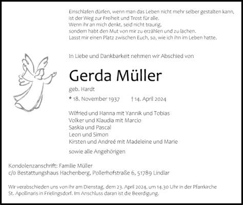 Traueranzeigen von Gerda Müller WirTrauern