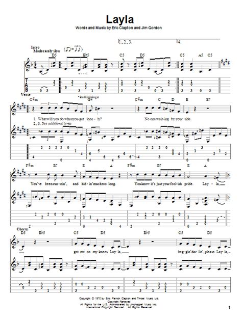 Layla By Eric Clapton Sheet Music For Solo Guitar At Sheet Music Direct
