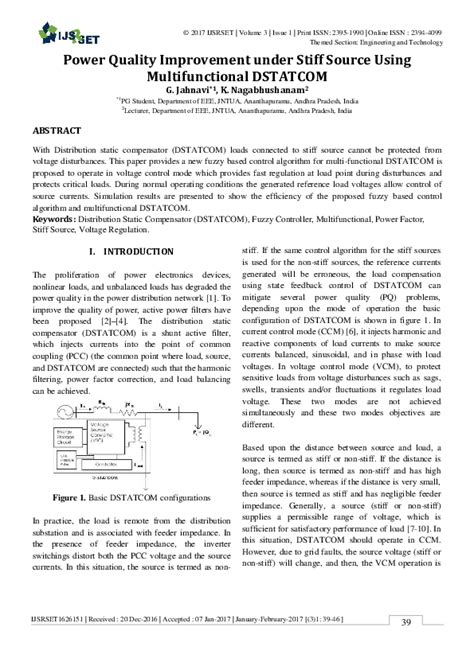 pdf power quality improvement under stiff source using multifunctional dstatcom