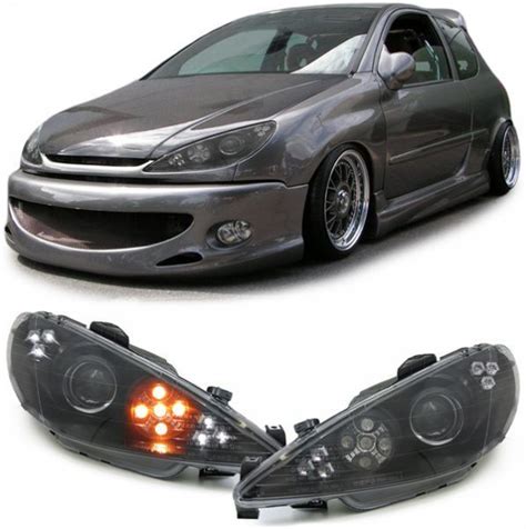 2 FEUX PHARE AVANT DOUBLE CANON LED CLIGNOTANT LED FOND NOIR PEUGEOT