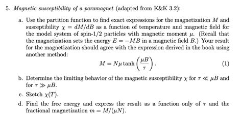 solved magnetic susceptibility of a paramagnet adapted from