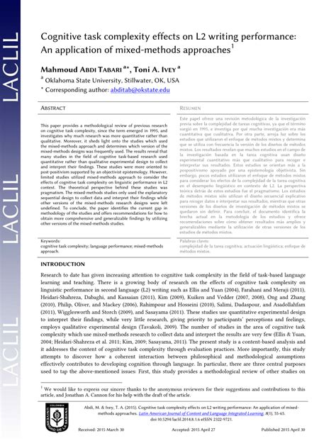 pdf cognitive task complexity effects on l2 writing performance an application of mixed