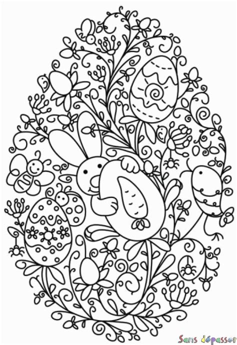 Coloriage Oeufs et lapin de Pâques Sans Dépasser