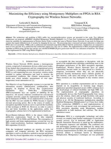 maximizing the efficiency using montgomery multipliers on fpga in rsa cryptography for wireless