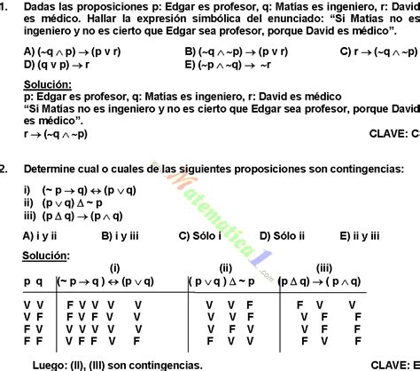 LÓGICA PROPOSICIONAL EJERCICIOS RESUELTOS DE NIVEL PREUNIVERSITARIO PDF