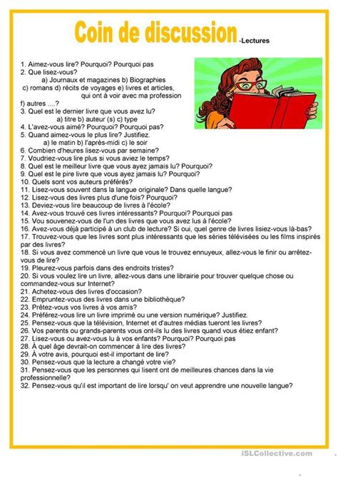 Coin de discussion Lecture Français Fle Fiches Pedagogiques