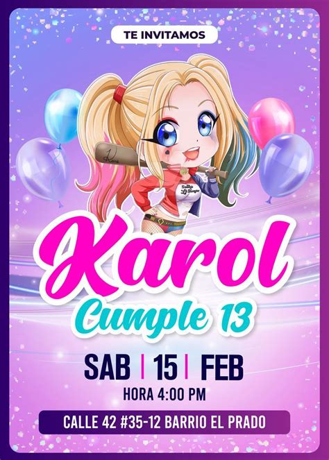 Invitacion de cumpleaños de harley quinn Invitaciones de cumpleaños