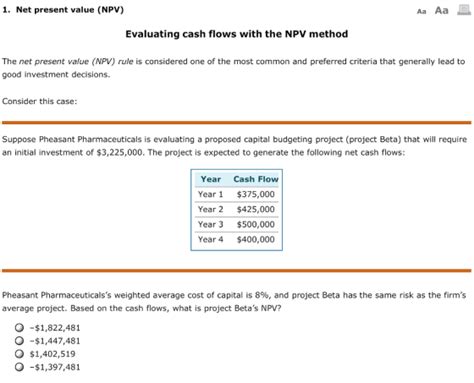 1 net present value npv aa aa evaluating cash flows with the npv method the net homeworklib